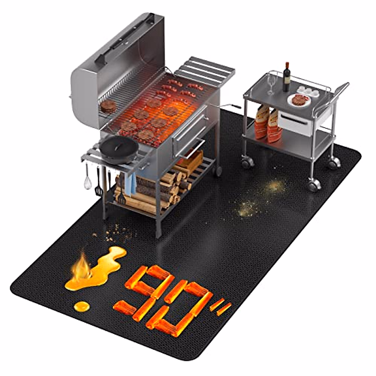 Super Extra Large 90x48 inch Under Grill Mat for Outdoor Grill, Charcoal, Flat Top, Smoker, Deck Patio Protection Mats, Indoor Fireplace Mats, Fire Pit Mat, Both Sides Fireproof Waterproof Pad