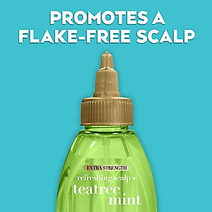 OGX Extra Strength Refreshing + Invigorating Teatree Mint Dry Scalp Treatment with Witch Hazel Astringent to Help Remove Scalp Buildup, Paraben-Free, Sulfate Surfactant-Free, 4 fl oz