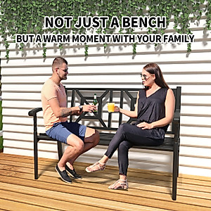 YLGJ&TIDY Outdoor Bench,50" Garden Bench with Ergonomic Backrest&Armrests, Weatherproof Iron Metal Bench for Gardens, Parks,Patio,Porch, Lawn and Yard