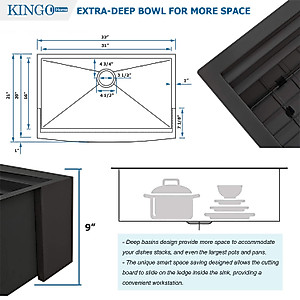 KINGO HOME 33 inch Black Farmhouse Sink, 16 Gauge Ledge Stainless Steel Rustic Farmhouse Sink Apron Front Undermount Farm Kitchen Sink with Accessories Farmers Sink Rustic Farmhouse Kitchen Sink