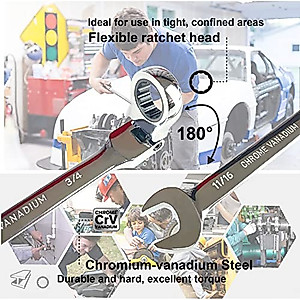 TR TOOLROCK 8pcs Flex-Head Ratcheting Wrench Set, SAE Ratcheting Combination Wrenches, Chrome Vanadium Steel, 72-Teeth Construction with Organizer Bag, 5/16" 3/8" 7/16" 1/2" 9/16" 5/8" 11/16" 3/4"