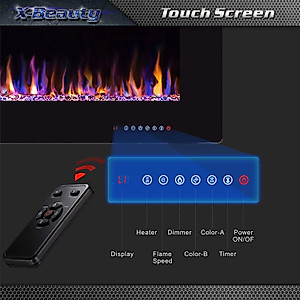 Xbeauty 30 inch Wall Mounted Recessed Electric Fireplace Insert, Flush Mount Linear Fireplace, Ultra-Thin Lightweight LED Fireplace Heater, Fit 2x4&2x6 Stud w/Touch Screen,Remote Control,1500W,Black