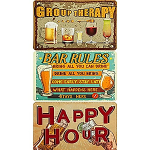 Hotop 3 Pieces Rustic Retro Vintage Design Bar Rules Art Signs Metal Tin Sign Poster Tinplate Print Wall Decoration for Home Bar Pub Small Restaurant