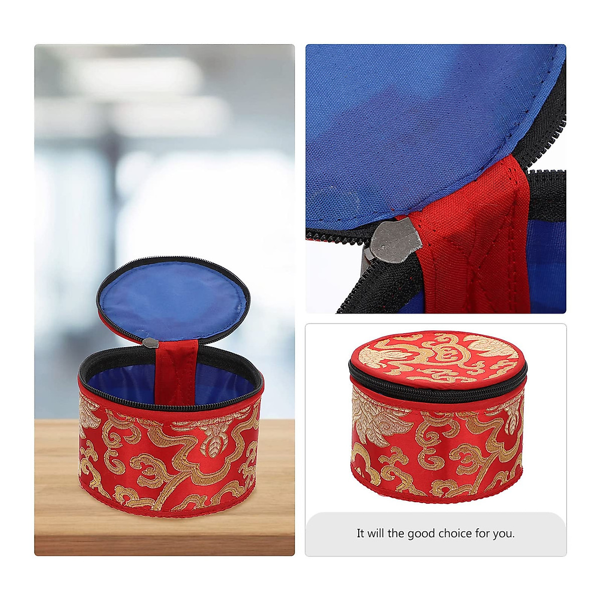 Brocade Cushion Carry Bag Singing Bowl Case Storage Bag: Singing Bowl Carry Case Bag Zippered Tibetan Sound Bowl Cover Container for Buddhist Meditation Bowl 16CM Cushion Meditation Bowl