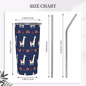 20oz Tumbler Cute Alpaca Llama Pattern Double Wall Vacuum Insulated Coffee Mug with Lid and Metal Straw Brush Reusable Stainless Steel Water Bottle Travel Cup Gifts for Car Ice Drinks Hot Beverage