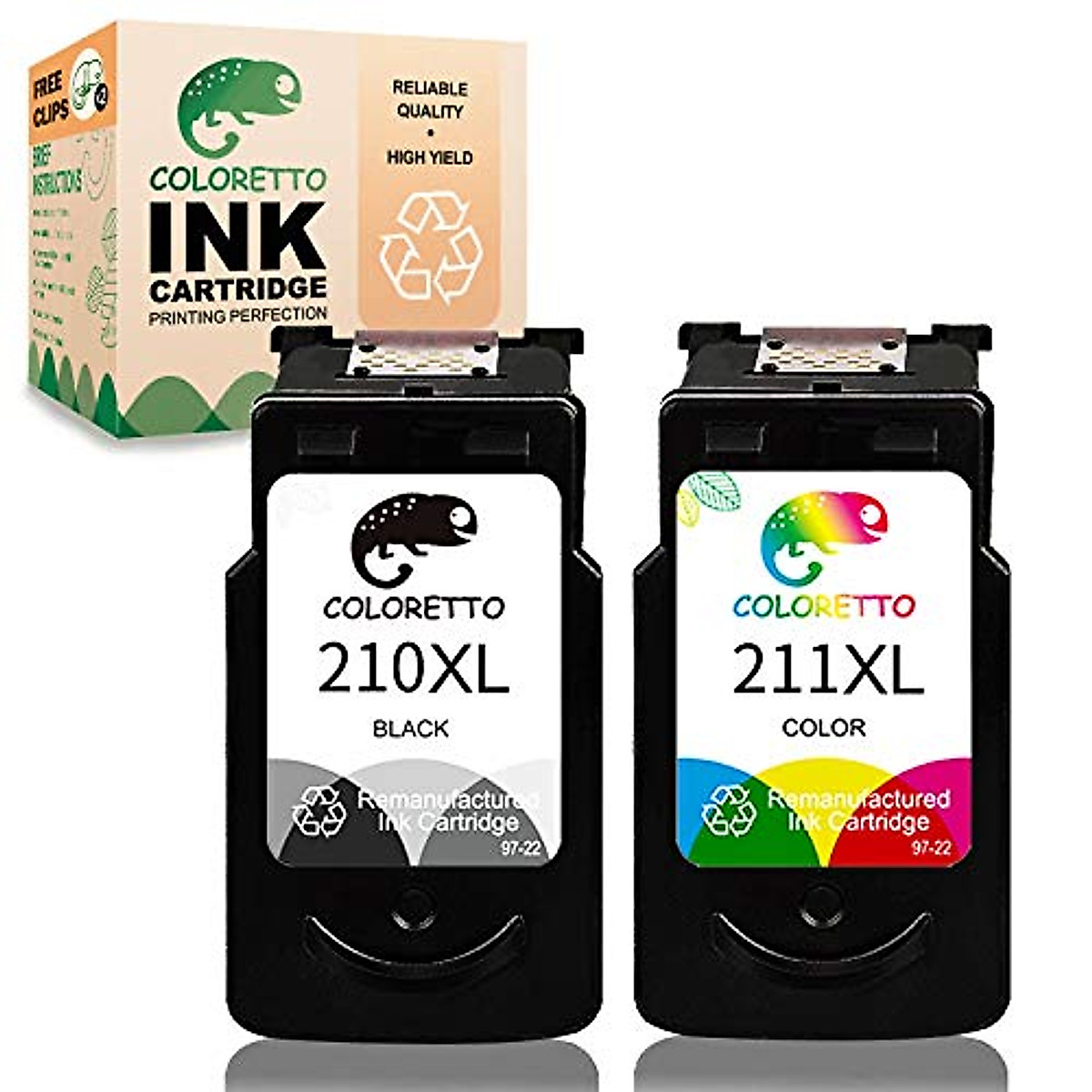 COLORETTO Remanufactured Printer Ink Cartridge Replacement for Canon-PG210XL 211XL to use with PIXMA MP230 MP240 MP250 MP260 MP270 MP490 MP495 MX320 MX350 IP2700 IP2702(1 Black+1 Color) Combo Pack
