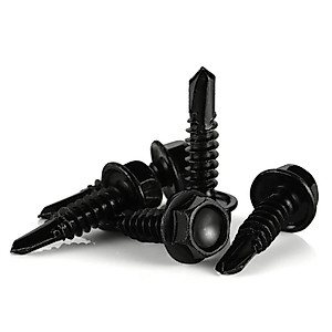 #14 x 3/4" Hex Washer Head Self Drilling Screws, Self Tapping Sheet Metal Tek Screws, 410 Stainless Steel, Black Oxide Finish, 50 PCS