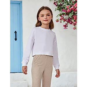 Arshiner Girls Crop Tops Kids Long Sleeve Pullover Sweatshirts Girls Cropped Crewneck Sweatshirt White Crop Top Long Sleeve Cute Clothes For 10-12