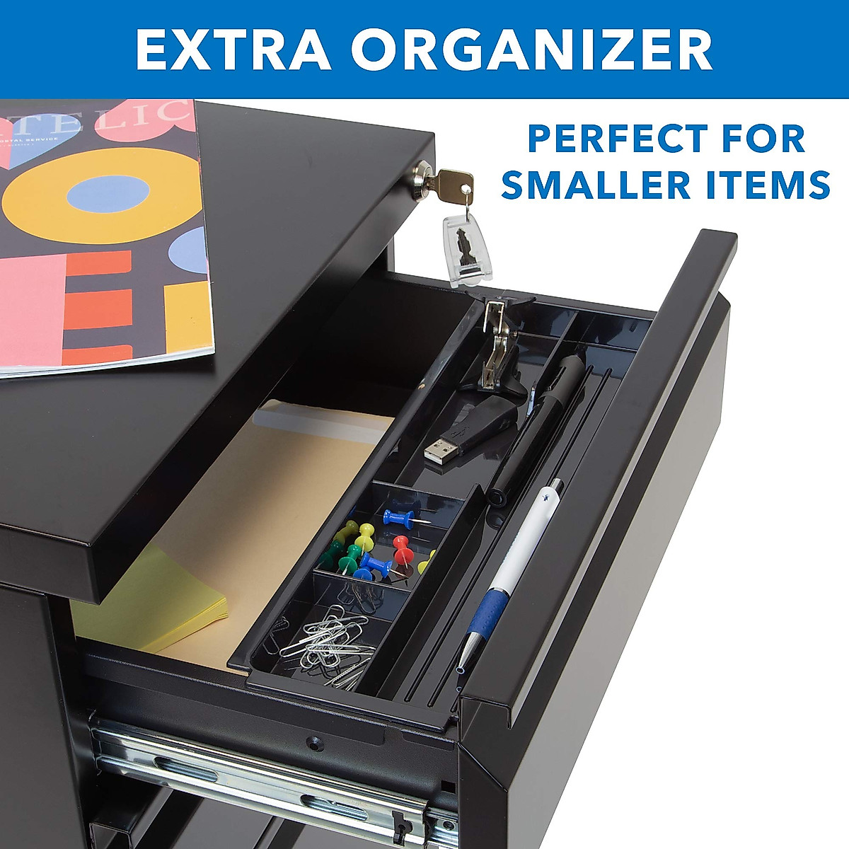 MOUNT-IT! Mobile File Cabinet with 3 Drawers | Under Desk Rolling Storage with Lock for Supplies, Files, and Materials, Mobile Space Saving for Home and Office