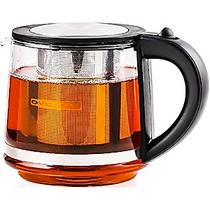 Ovente 27 Ounce Reusable Loose Leaf Tea Infuser Well Matched with Glass Tea Kettle KG612S, Portable Tea Maker with Cool Touch Handle & Easy to Flip Lid, Easy Clean Teapot with Free Scoop, Black FGK27B