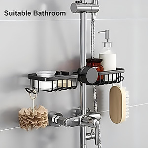 UOWGA Faucet Holder Kitchen Bathroom Faucet Holder Faucet Sponge Holder Kitchen Sink Box Space Aluminum Removable Faucet Holder Double Sink with Hooks (Black)