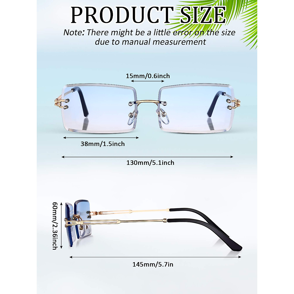 10 Pairs Rimless Sunglasses Rectangle 90s Retro Sunglasses Trendy Y2k Sunglasses Frameless Square Glasses Eyewear for Men Women (Romantic Color)