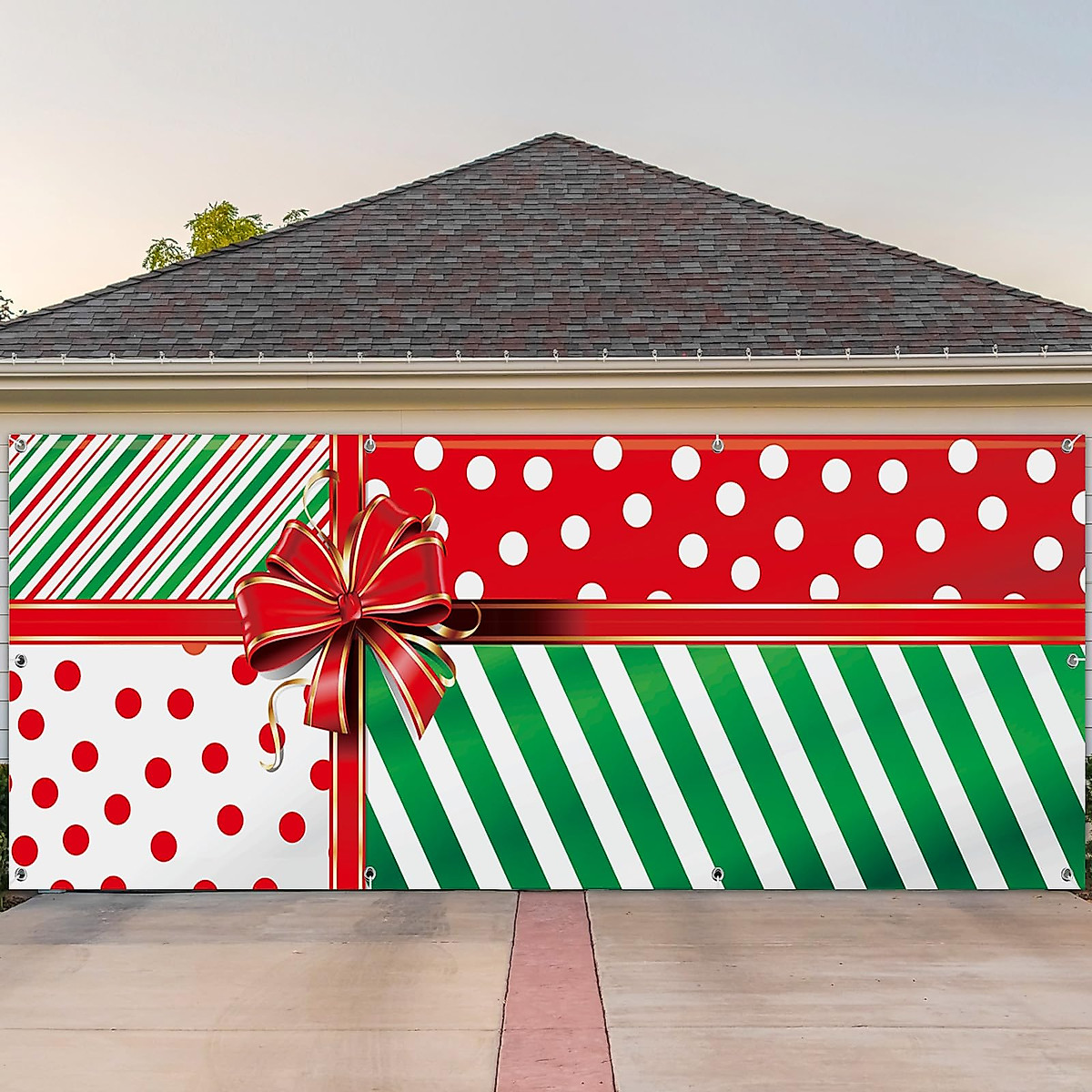 Wovweave Christmas Banners Merry Box Outdoor Wall Cover Decorations Hanging Backdrop Banner for New Year Mural Winter Holiday Party Background Supplies