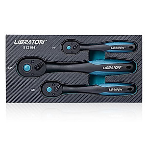 LIBRATON Ratchet Set, 3-Piece 1/4", 3/8", 1/2" Ratchet Handle with Teardrop Head, Quick-Release Ratchet Set with Comfort Grip, Reversible Design, 72-Tooth, EVA Organizer