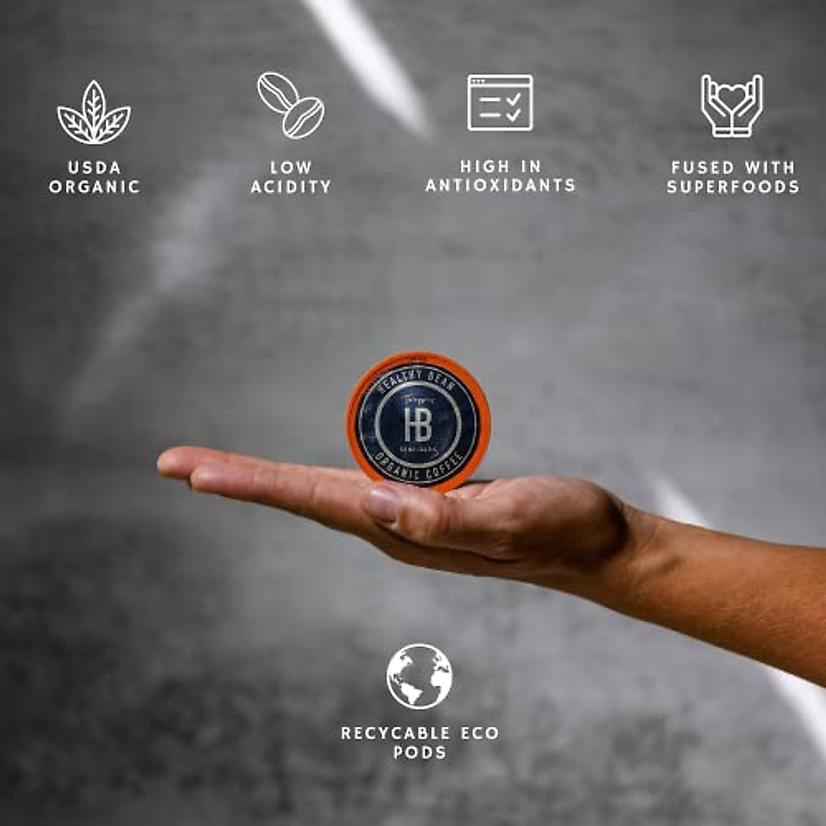 Healthy Bean Low Acid Coffee Pods, Superfood Infused, USDA Organic, Mycotoxin Free, Semi-Dark Roast, 12 Pack