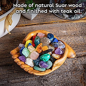 Curawood Carved Hands Offering Bowl - Showcase Your Healing Stones - Crystal Holder for Stones - Key Bowl - Crystal Storage Tray - Decorative Hand Bowl for Rock Display - Crystal Shelf Display Stand