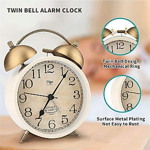 GRFIT Alarm Clock Twin Bell Alarm Clock Loud Alarm Clocks for Heavy Sleepers Non-Ticking Desktop Clock Home Decor Alarm Clock Clocks for Bedside