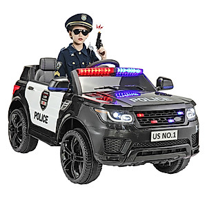 Police Car Ride On TOBBI Kid Car Cop Car for Kids to Drive with Parent Remote 12V Big Police Car Toys for Boys Toddler Electric Police Cars for Kids Ages 3-6 with Lights and Siren, Black