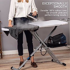 Rowenta Pro Compact Ironing Board with Hanger Rack 18 x 54 Inches Space Saving, Folding, 4 Legs IB9100,Beige