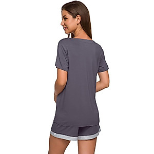 WiWi Viscose from Bamboo Pajamas Set for Women Soft Short Sleeve with Shorts Summer Plus Size Pjs Sets S-4X, Dark Grey, 4X