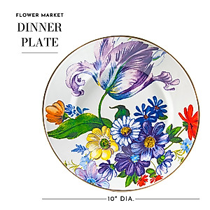 MACKENZIE-CHILDS Flower Market Enamel Dinner Plate, 10-Inch Round Serving Plate, White