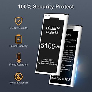 LCLEBM Galaxy S5 Battery S5 Battery Lithium Polymer Replacement Battery for Samsung Galaxy S5 G900A G900P G900V G900T G900F G900H G900R4 I9600 Galaxy S5 Battery Replacement