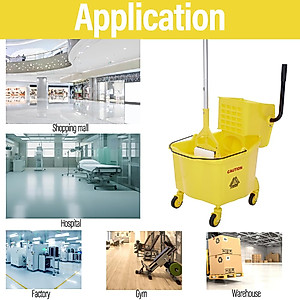 YUJOIBAN Mop and Bucket with Wringer Set - 35QT Commercial Mop Bucket with Side Press Wringer on Wheels and Industrial Mop, Heavy Duty Floor Cleaning Mop Bucket Set for Home, Shop, Restaurant, Mall