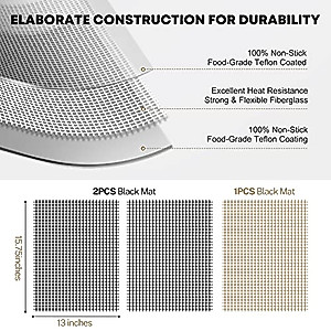 PatioGem Reusable Mesh Mat, Grill Mesh Mats for Outdoor Grill Nonstick BBQ Mats for Grilling, Grill Set of 3, Nonstick Grill Mat, Mats for Grilling, BBQ Accessories Mesh Grill Mat -Black Brown