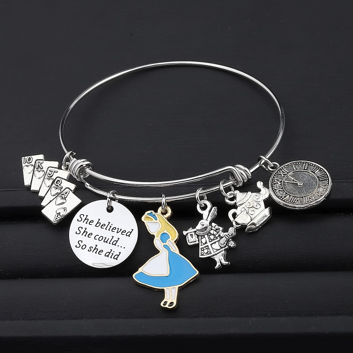 FOTAP Alice Bracelet She Believed She Could So She Did Inspirational Encouragement Bracelet Alice Fans Gifts Alice Gift (Alice SB)