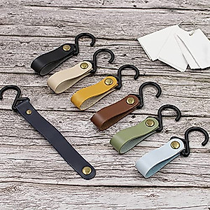 JeogYong 4-Pack S Hooks for Hanging, 2 Inch Small S Hooks with Leather Straps, S Shaped Hangers Plastic Hanging Hooks for Pots, Pans, Plants, Clothes, Closet Rod, Kitchen Utensils, Bathroom Towels