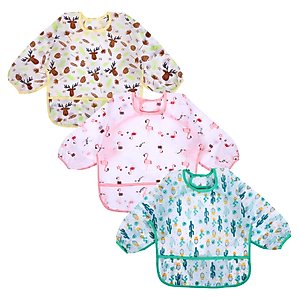 Accmor 3 Pack Long Sleeve Baby Bibs, Waterproof Sleeved Bib, Toddler Soft Bib for 6-24 Months