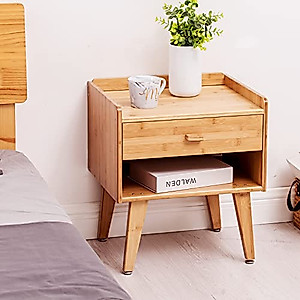 Nightstand Mid-Century Modern Bedside Table with Drawer, Small Nightstand with Adjustable Foot Pad for Bedroom, Recyclable Bamboo (Natural Bamboo)
