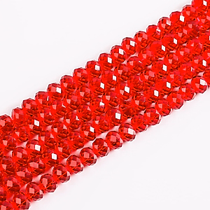 Novborcz 8mm Red Rondelle Glass Beads for Jewelry Making 320pcs Faceted Briolette Shape Crystal Spacer Beads Assortments Supplies Accessories for Bracelet Necklace for Wholesale(Red)