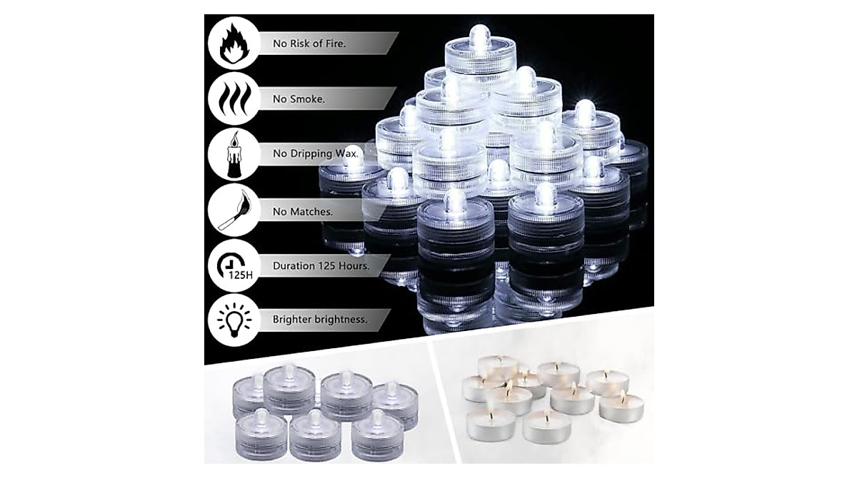 JINHEZO Waterproof LED Tea Lights for Parties - 24 PCS