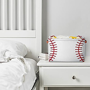TropicalLife Baseball Laces Stitches Storage Basket Ball Softball Storage Bin Box Toys Organizer Shelf Cube with Handles for Kids Room Kitchen Office Nursery
