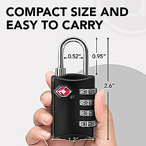 TSA Luggage Locks (2 Pack) - 4 Digit Combination Steel Padlocks - Approved Travel Lock for Suitcases & Baggage - TSA Lock - Black