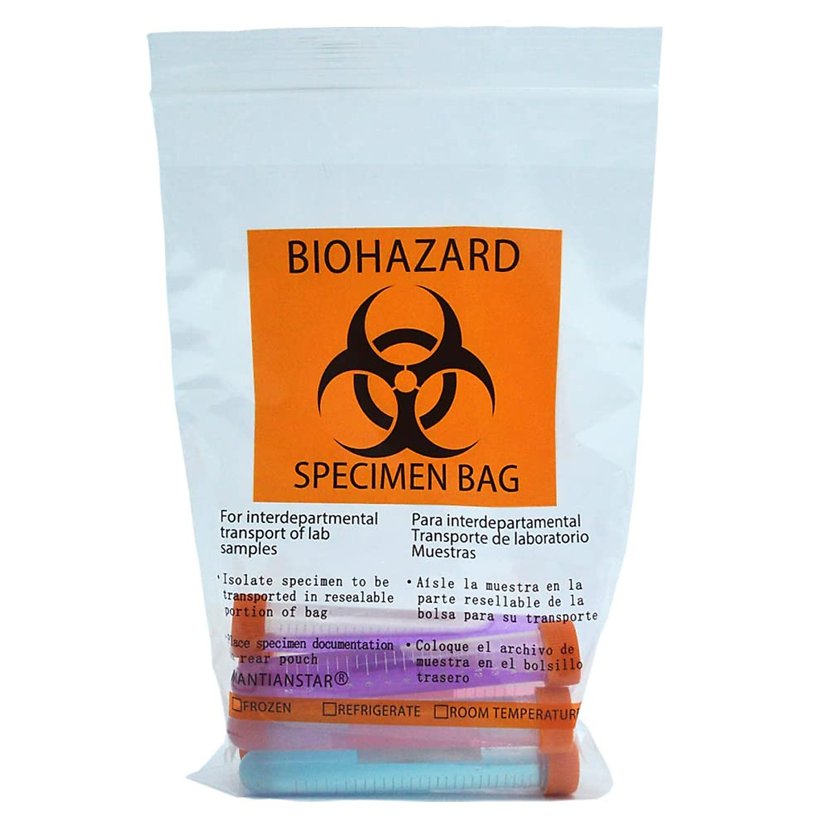 Mantianstar 100pcs Biohazard Specimen bags,6x9in/15x25cm Printed with Biohazard logo, Laboratory Sample Ziplock Top Bag