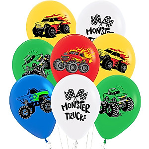 Monster Truck Theme Birthday Party Decorations Monster Truck Balloons Wheels Balloons Fire Balloons Happy Birthday Truck Shaped Balloons for Girls Boys Birthday Baby Shower Wedding Party Supplies