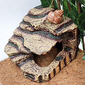 Oooct Hermit Crab Hideout, Resin Simulation Stone Reptile Cave Hideout, Hermit Crab Climbing Toys, Terrarium Habitat Decor for Lizard Spider Aquarium Fish Gecko Bearded Dragon