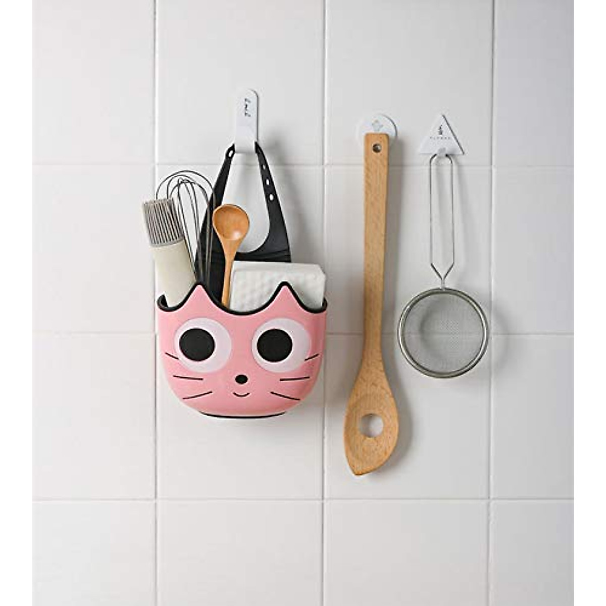 QTMY 2 PACK Cat Sponge Holder Basket with Buckle,Sink Faucet Caddy Hanging Drain Rack, Gadget Soap Brush Desk Pen Organizer for Kitchen Bathroom,Pink Blue