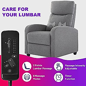 Zanzio Massage Modern Adjustable Heated Recliner Home Theater Single Sofa Chair Lounge with Padded Seat, Grey