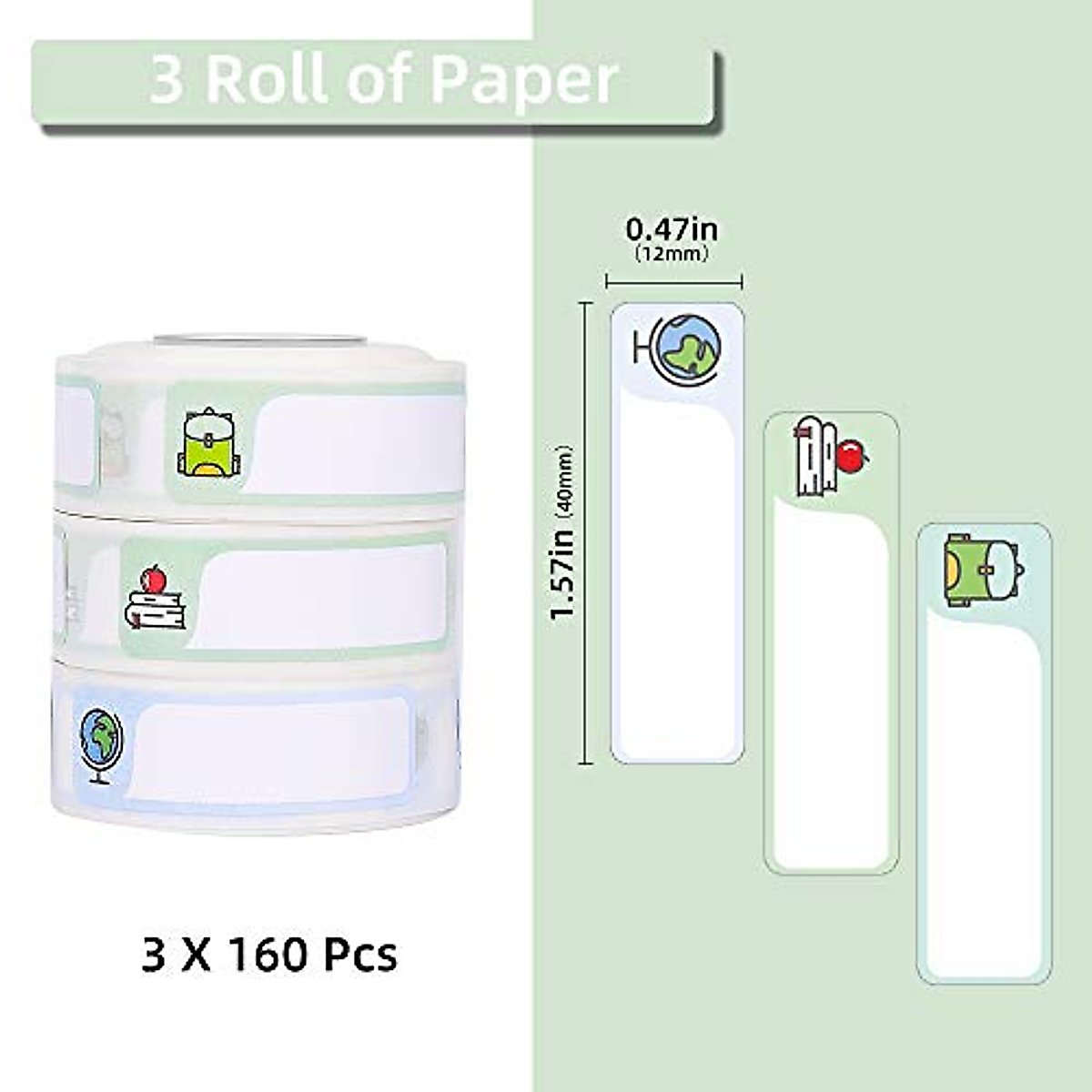 Phomemo D30 Label Maker Machine with 1 White Tape 0.47" and 3 Tape 0.47" Stationery Pattern, Portable Bluetooth Label Printer, Small Smart Phone Handheld Sticker Mini Labeler