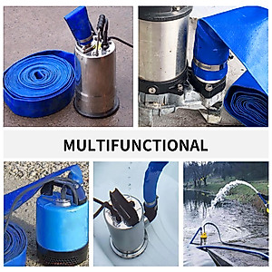 2" x 50 FT Pool Backwash Hose Blue Heavy Duty Reinforced PVC Lay Flat Water Discharge Hose for Swimming Pool Filter Pump,with 1 Clamp