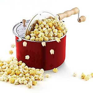 Cook N Home 02699 6-Quart Aluminum Stovetop Popcorn Popper, Red