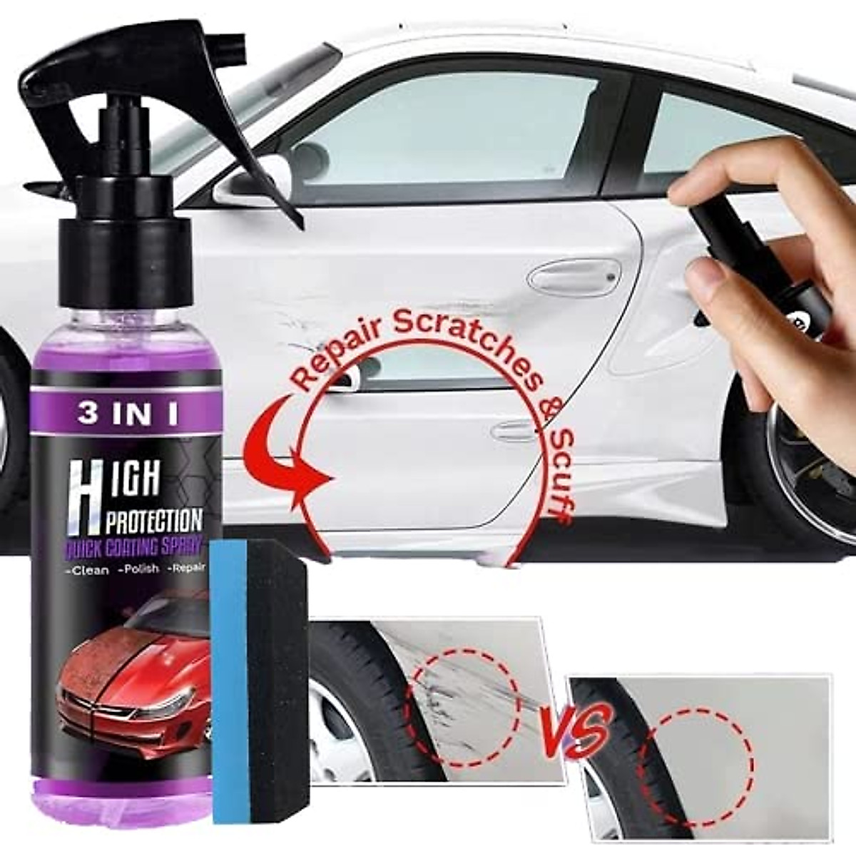 3 in 1 High Protection Quick Car Coating Spray, Ceramic Coating Fortify Quick Coat Car Wax Polish Spray for Cars, Plastic Parts Refurbish Agent, 3 in 1 high protection car coating spray (100 ML, 2PCS)