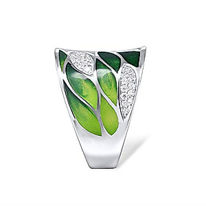Santuzza 925 Sterling Silver Bamboo Leaves Ring White Cubic Zirconia Handmade Enamel Leaf Rings (7)