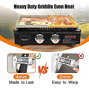 QuliMetal Portable Griddle Flat Top Grill 22 Inch Table Top Griddle 2 Burner Propane Grill with Carry Bag Outdoor Griddle Camping Griddle 24,000 BTU 348 Sq 304 Stainless Steel for Party Tailgating