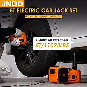 JNDO Electric Car Jack Kit 5 Ton Lifting Range 6.1 to 17.7 Inch Car Jack Hydraulic with Electric Wrench Floor Jack Built-in Inflatable Pump and Led Light Red