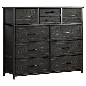 LUMTOK 10-Drawer Dresser, Fabric Dressers Drawers for Bedroom, Hallway, Nursery, Closets, Steel Frame, Wood Top, Easy Pull Handle (Black Wood Veins)