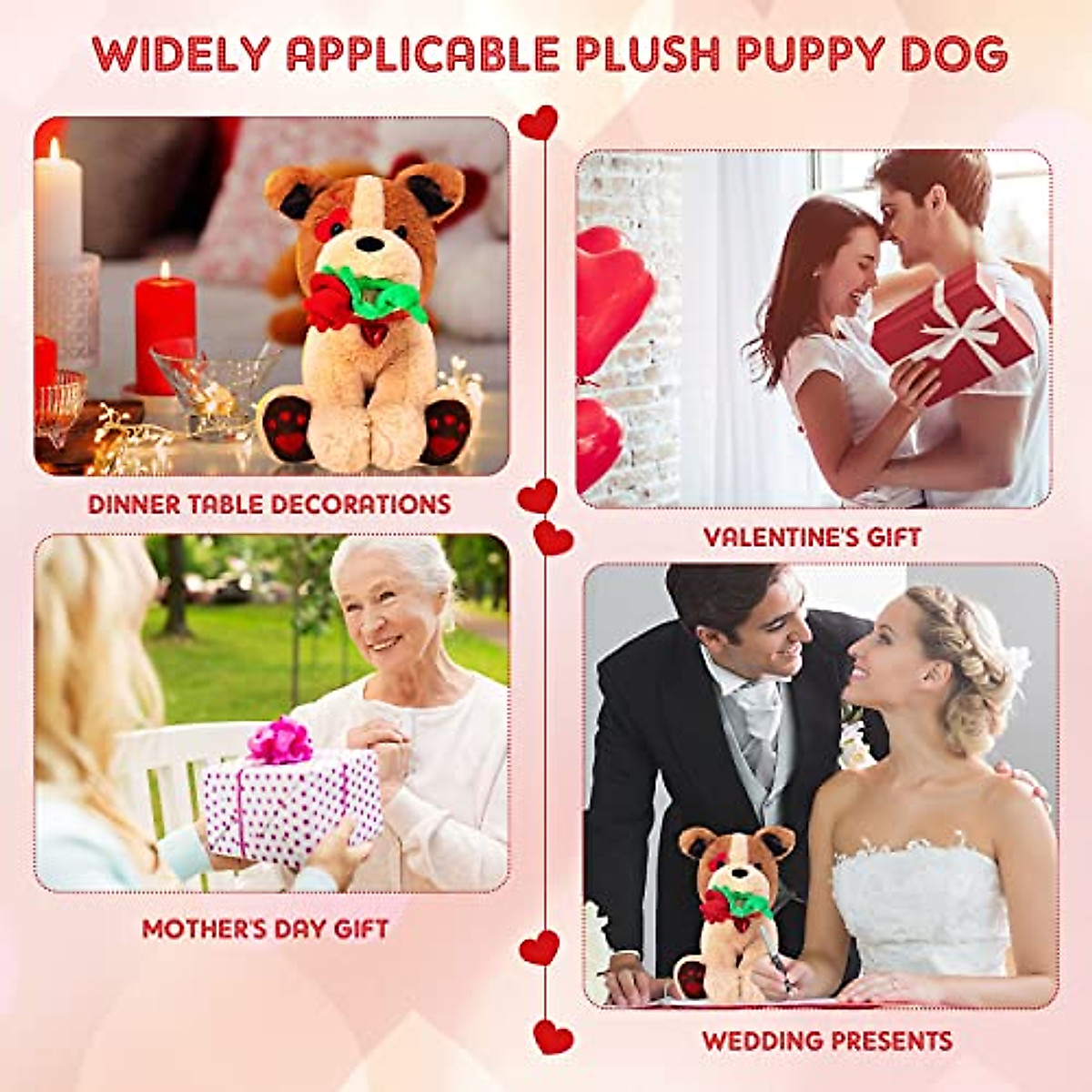 Chalyna 10 Inches Dog Plush Toy with Rose Valentine's Day Stuffed Animal with Heart Rose for Girlfriend, for Valentines Party Favor Mother's Day Birthday Festival Occasion